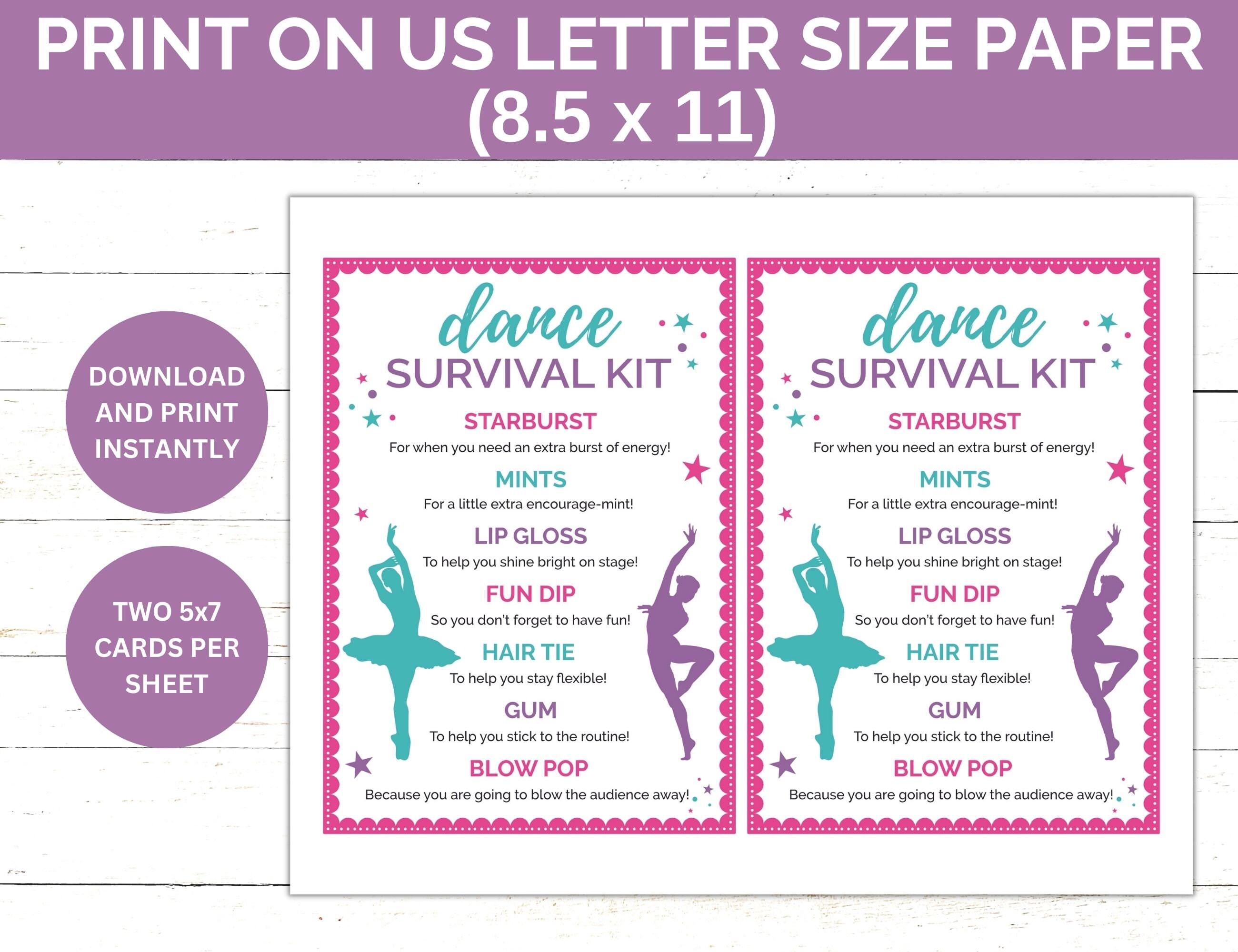 Printable Dance Survival Kit Dance Recital Gift Idea Dancer Gift Dance ...