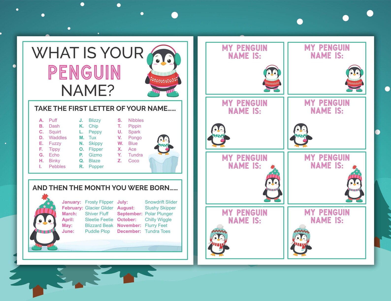 What's Your Penguin Name Printable Game | Penguin Themed Party Game ...