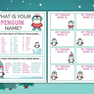 What's Your Penguin Name Printable Game | Penguin Themed Party Game ...
