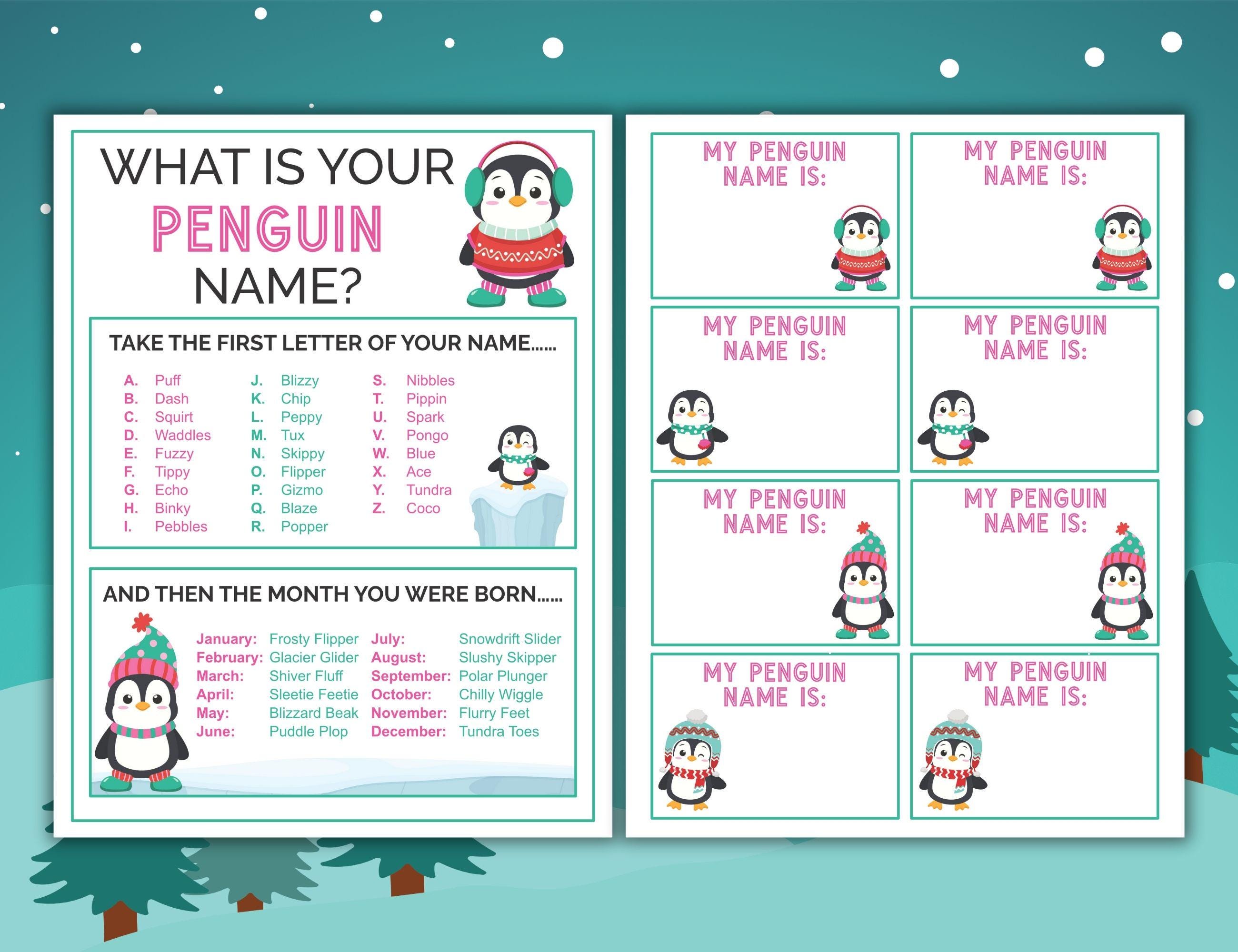 What's Your Penguin Name Printable Game | Penguin Themed Party Game ...