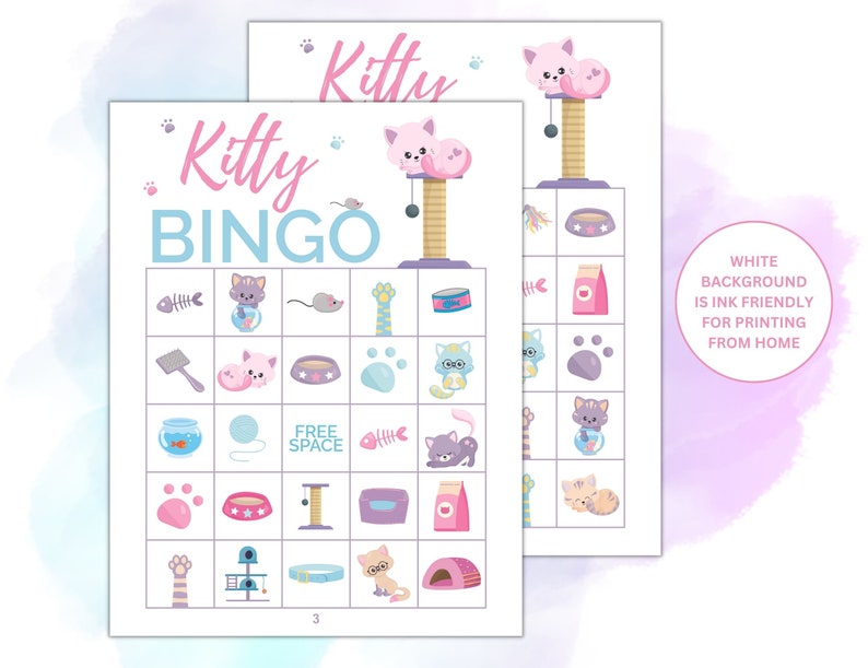 30 Printable Kitty Themed Bingo Cards | Kitty Cat Party Games | Cat ...