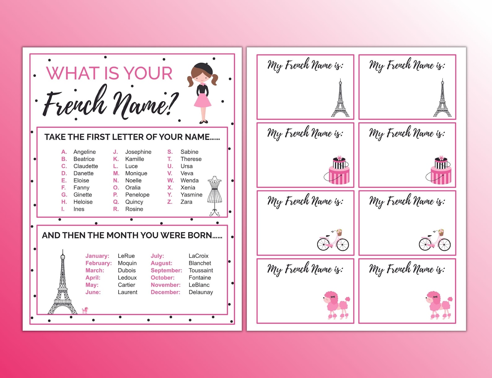What is Your French Name Printable Game | Paris Themed Party Game ...