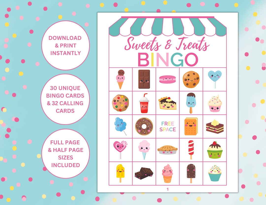 30 Printable Dessert Bingo Cards | Sweets & Treats Bingo | Kid’s Party ...