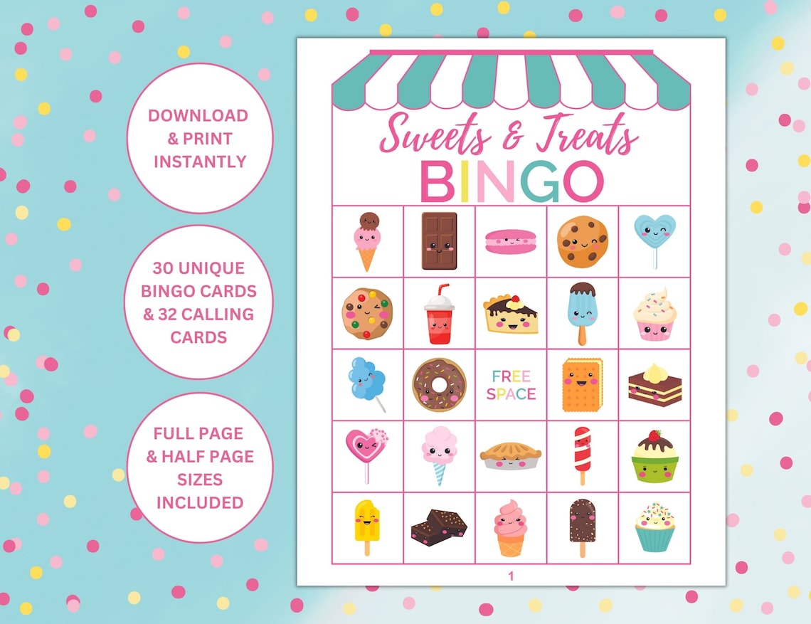 30 Printable Dessert Bingo Cards | Sweets & Treats Bingo | Kid’s Party ...