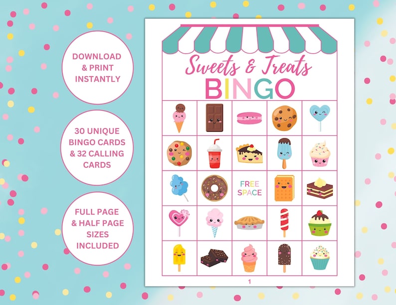 30 Printable Dessert Bingo Cards | Sweets & Treats Bingo | Kid’s Party ...