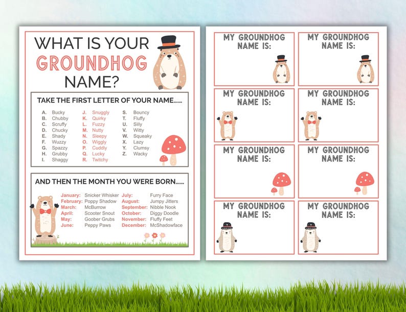 What is Your Groundhog Name Printable Game | Groundhog Party Game ...