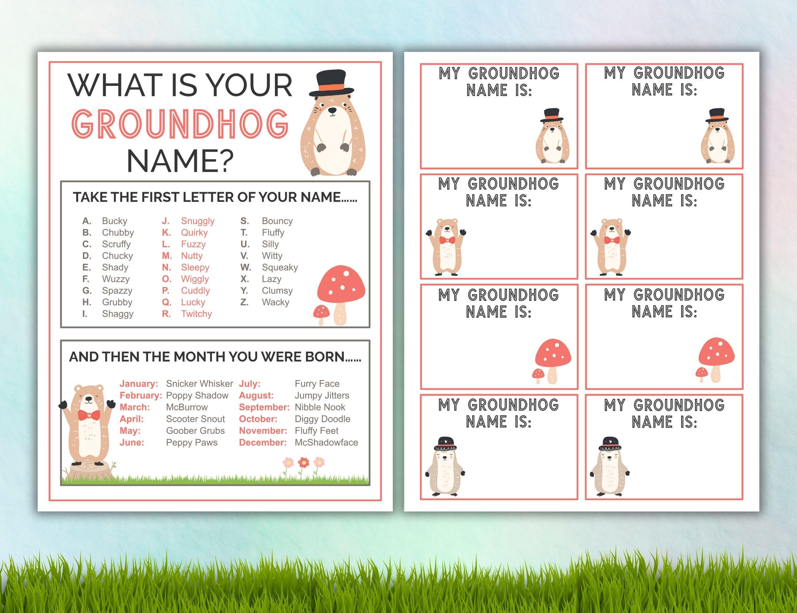 What is Your Groundhog Name Printable Game Groundhog Party Game ...