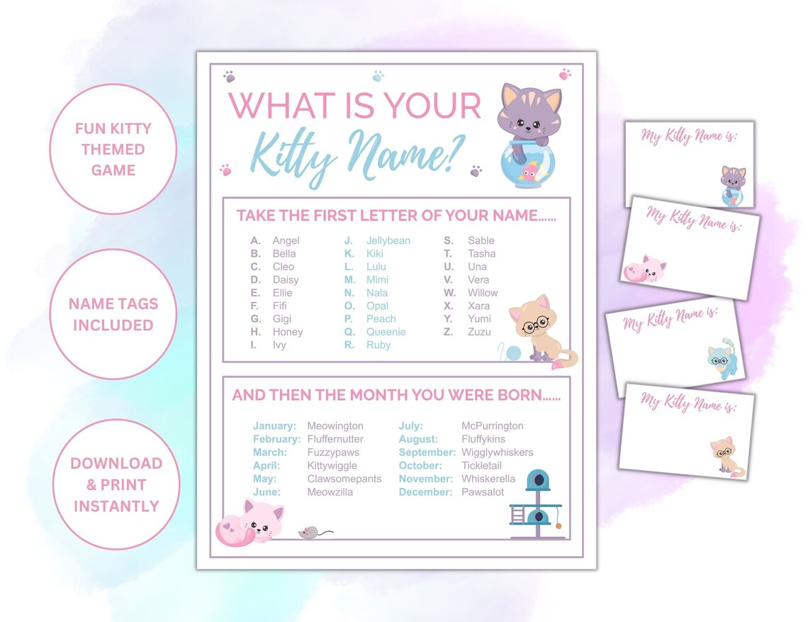 What is Your Kitty Name Printable Game | Kitty Cat Party Games | Cat ...