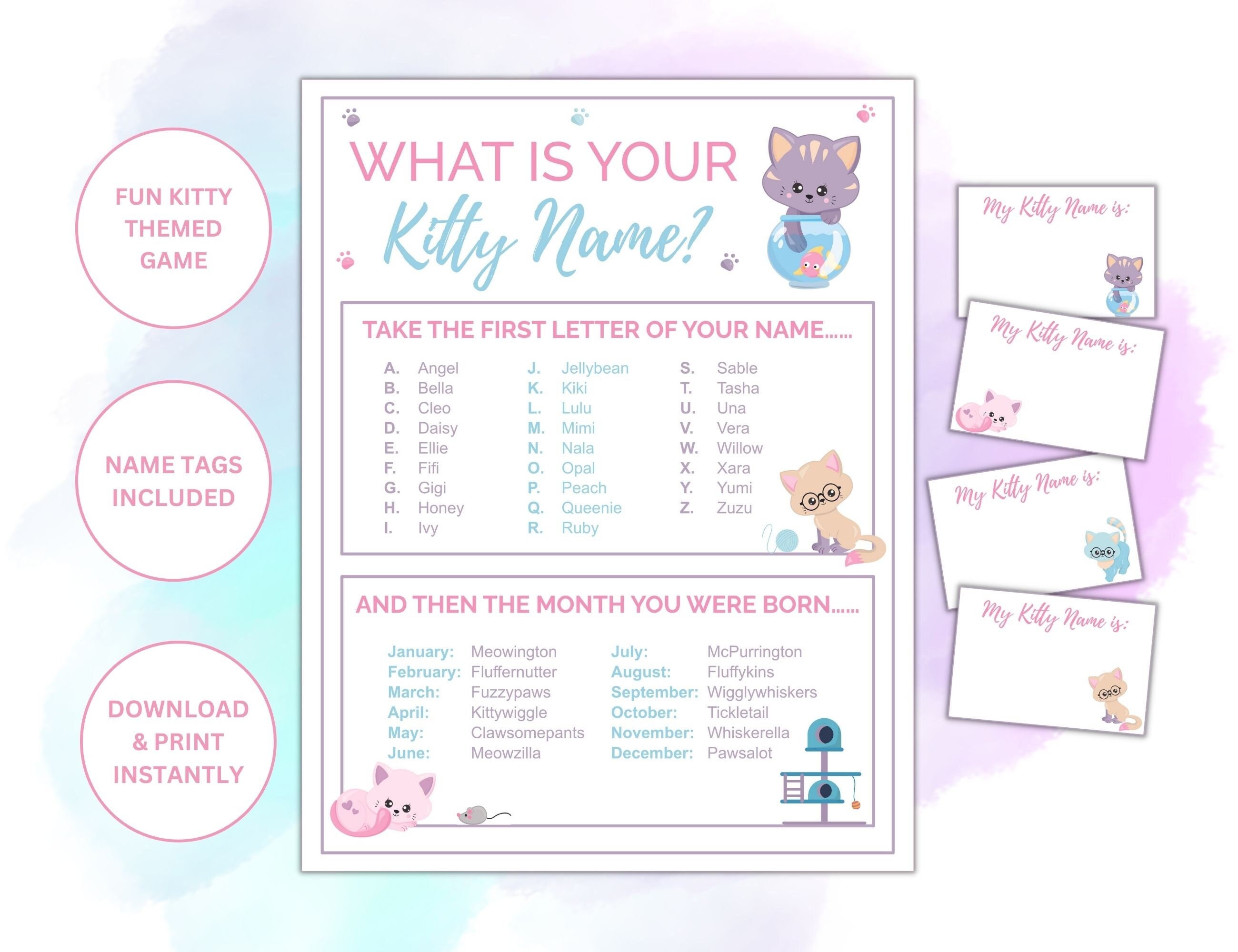 What is Your Kitty Name Printable Game | Kitty Cat Party Games | Cat ...
