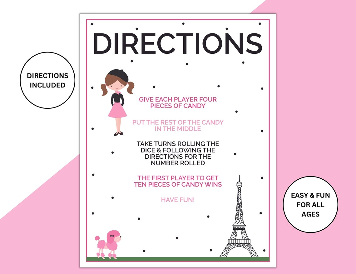 Paris Candy Dice Printable Game | Paris Themed Party Game | DIY Party ...