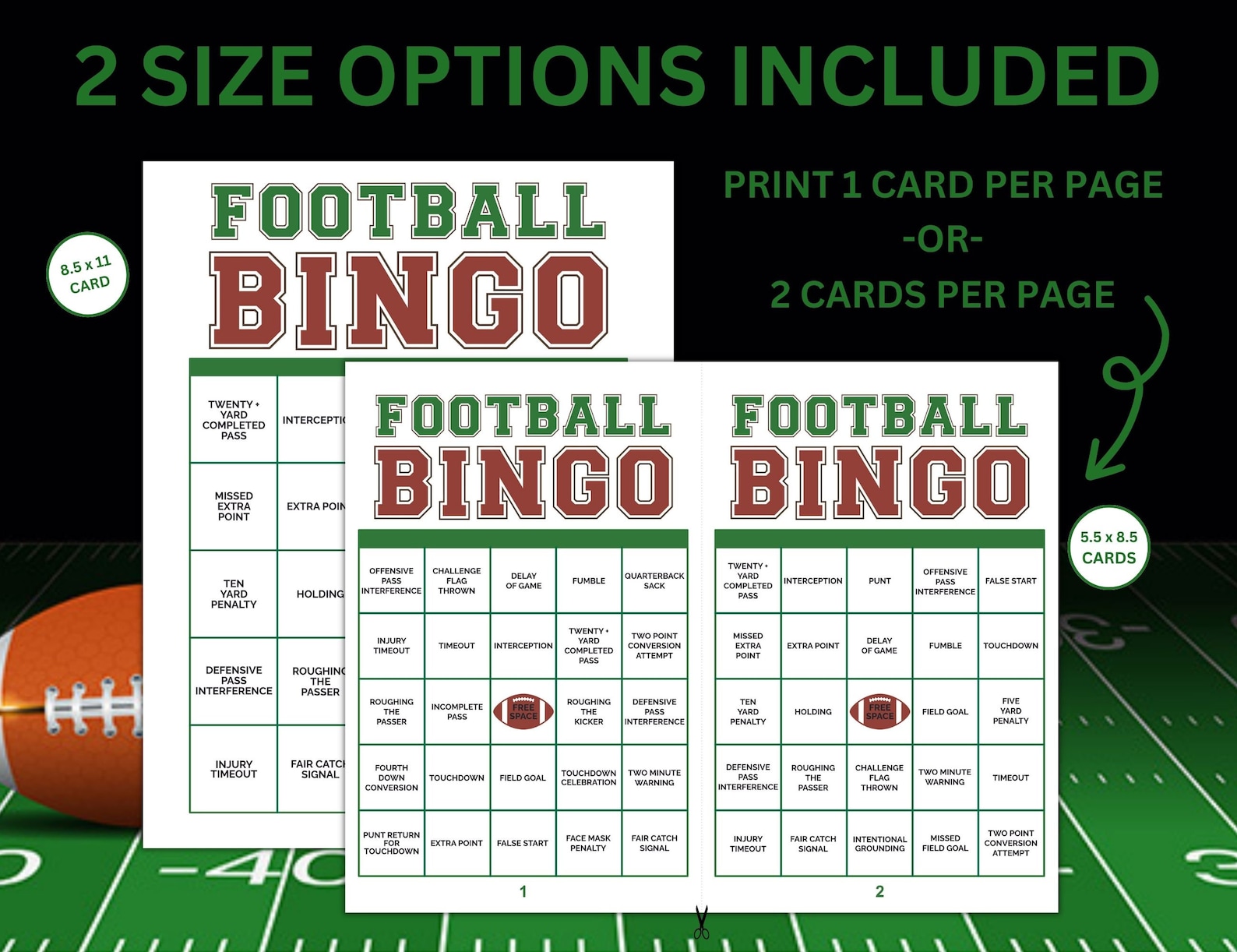 30 Printable Football Themed Bingo Cards | Football Watch Party Game ...