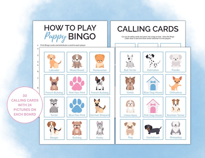 30 Printable Puppy Themed Bingo Cards | Puppy Dog Party Games | Dog ...
