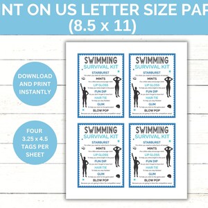 Printable Girls Swimming Survival Kit | Swimmer Gift Idea| Swim Team ...