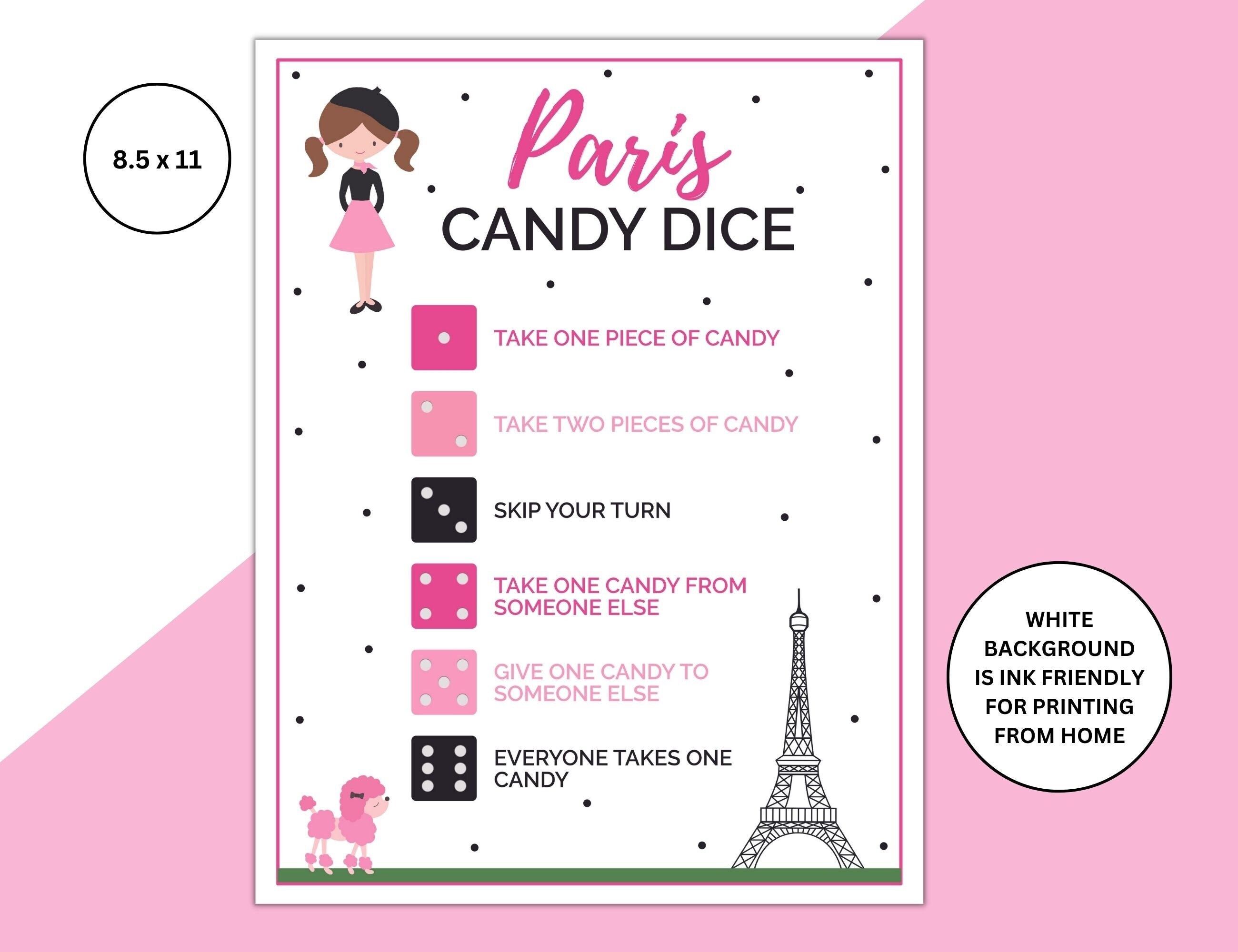 Paris Candy Dice Printable Game | Paris Themed Party Game | DIY Party ...