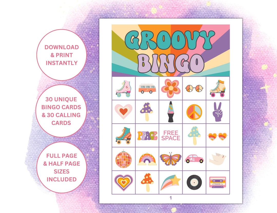 30 Printable Groovy Themed Bingo Cards | Retro Party Games | Retro 70s ...