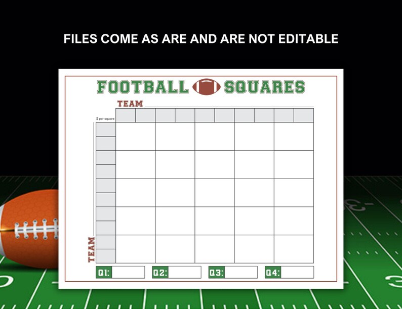 Football Squares Printable Game Board | 25 Football Squares Game | 25 ...