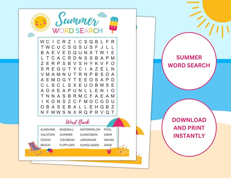 Summer Printable Word Search Game | Summer Activities | Summer Word ...