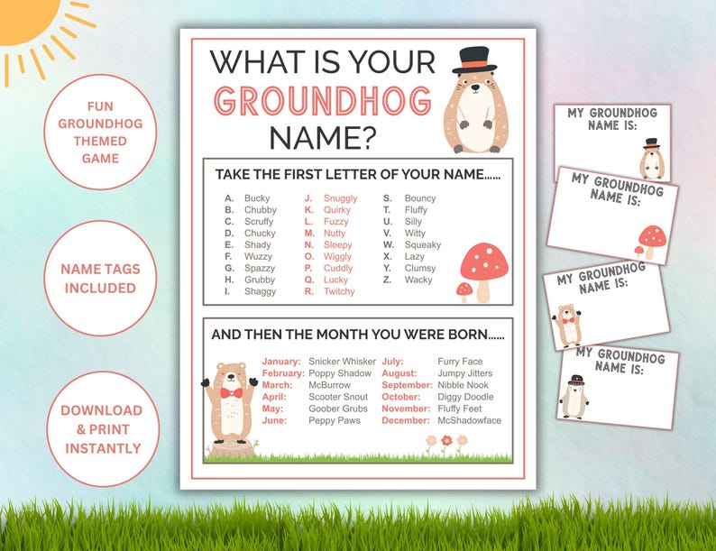 What is Your Groundhog Name Printable Game Groundhog Party Game ...