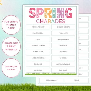 Spring Charades Printable Game | Spring Party Themed Game | Easy Spring ...