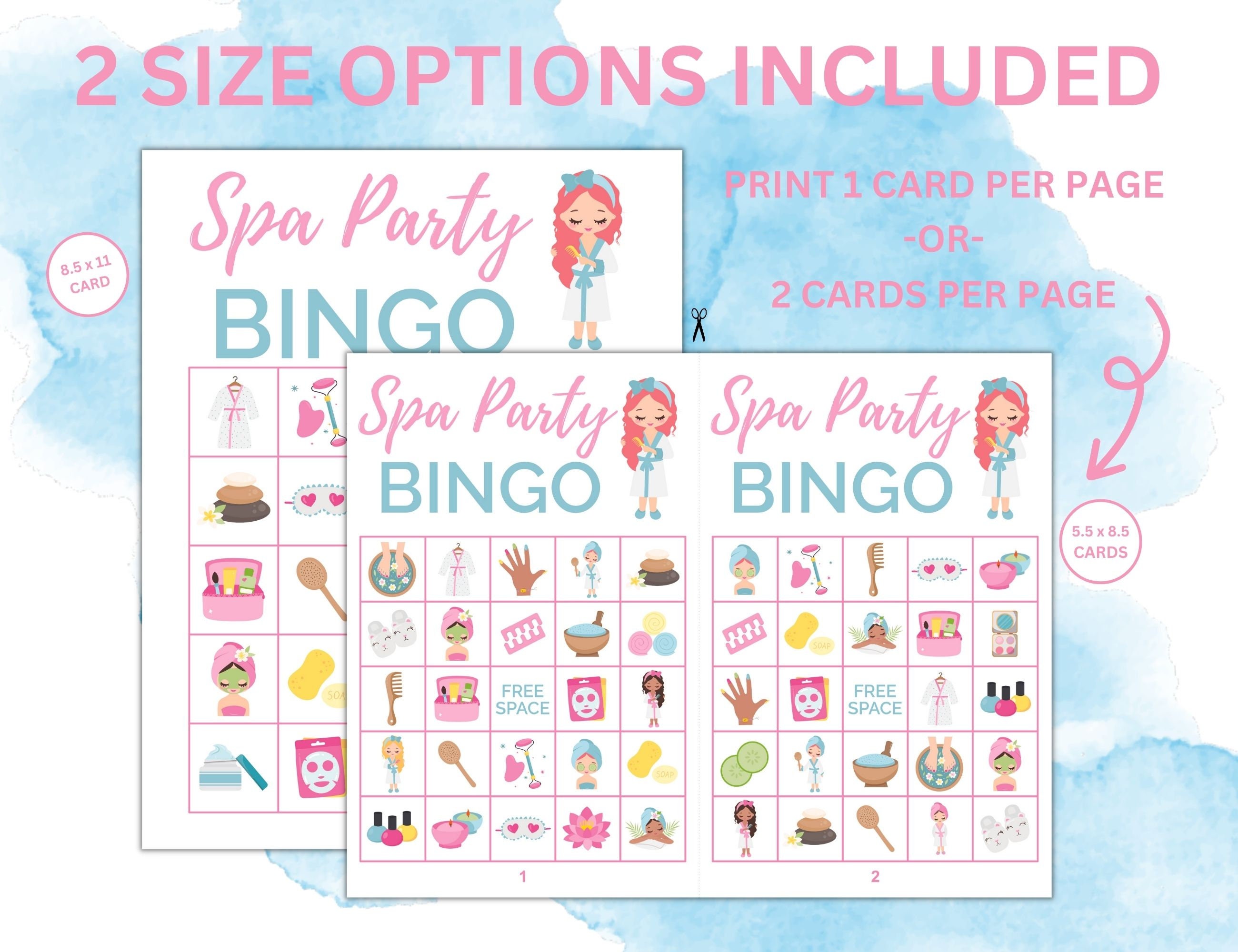 30 Printable Spa Party Themed Bingo Cards | Spa Party Games | Sleepover ...