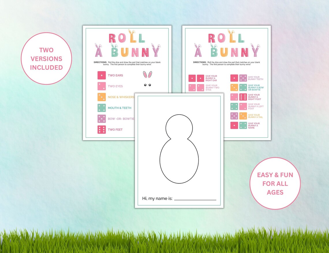 Roll a Bunny Printable Game | Spring Party Game | Spring Dice Game for ...