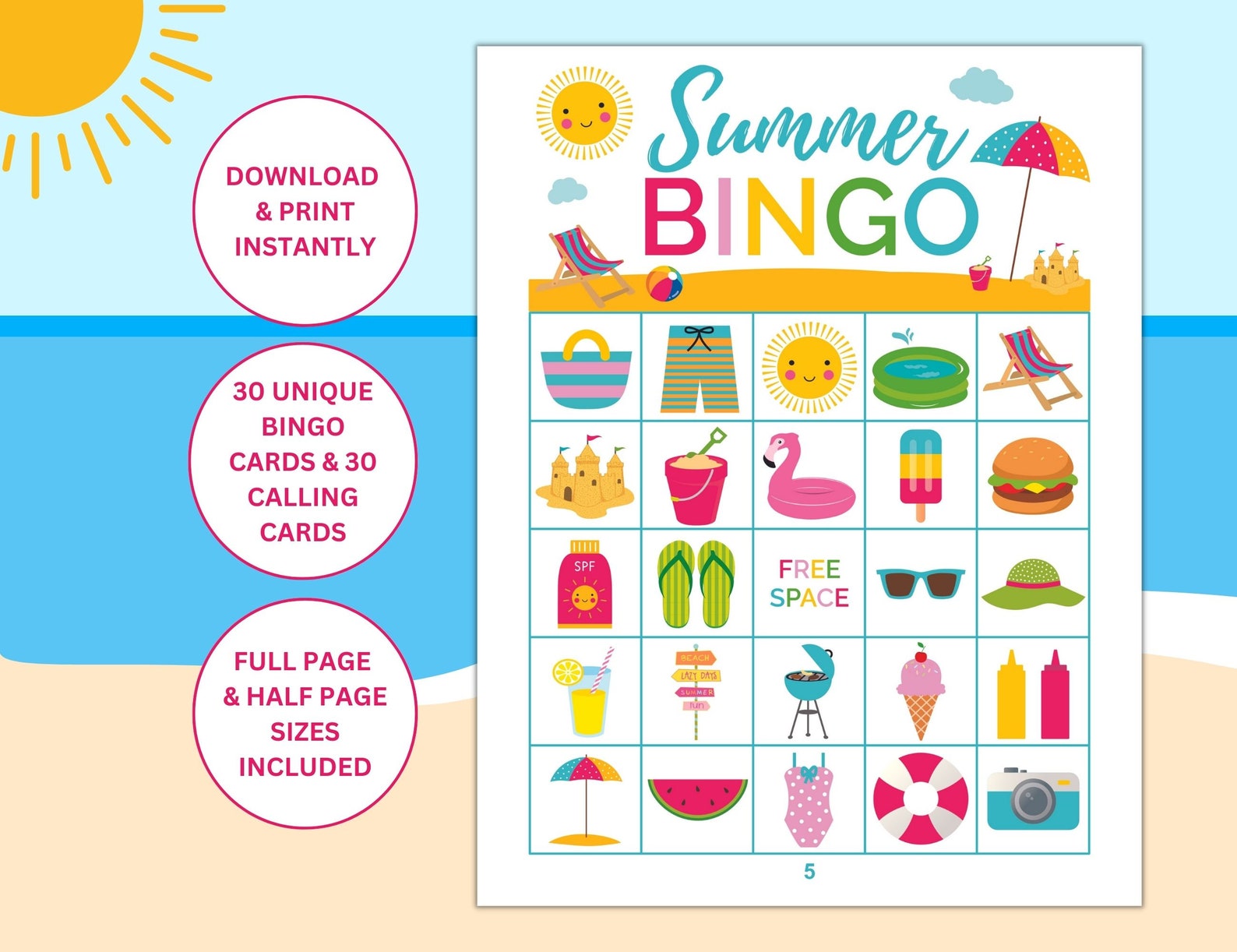 30 Printable Summer Bingo Cards | Summer Bingo for Kids | Summer ...