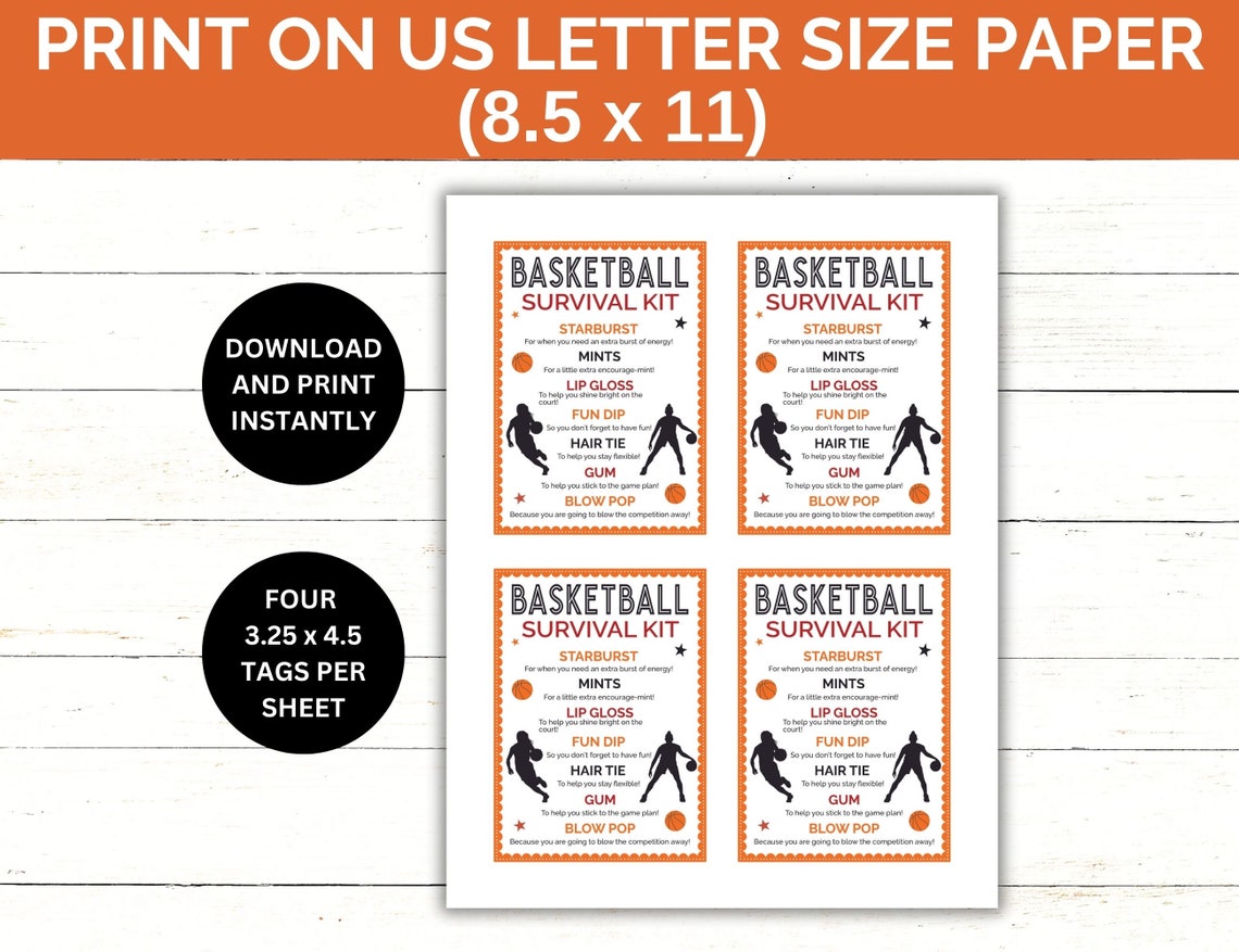 Printable Girls Basketball Survival Kit | Basketball Player Gift Idea ...