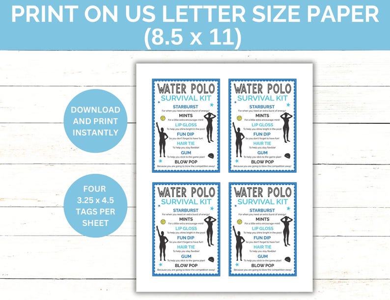 Printable Girls Water Polo Survival Kit | Water Polo Gift Idea| Water ...