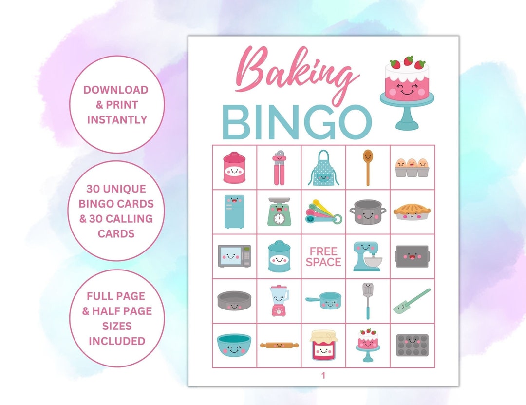 30 Printable Baking Themed Bingo Cards | Baking Party Games | Baking ...