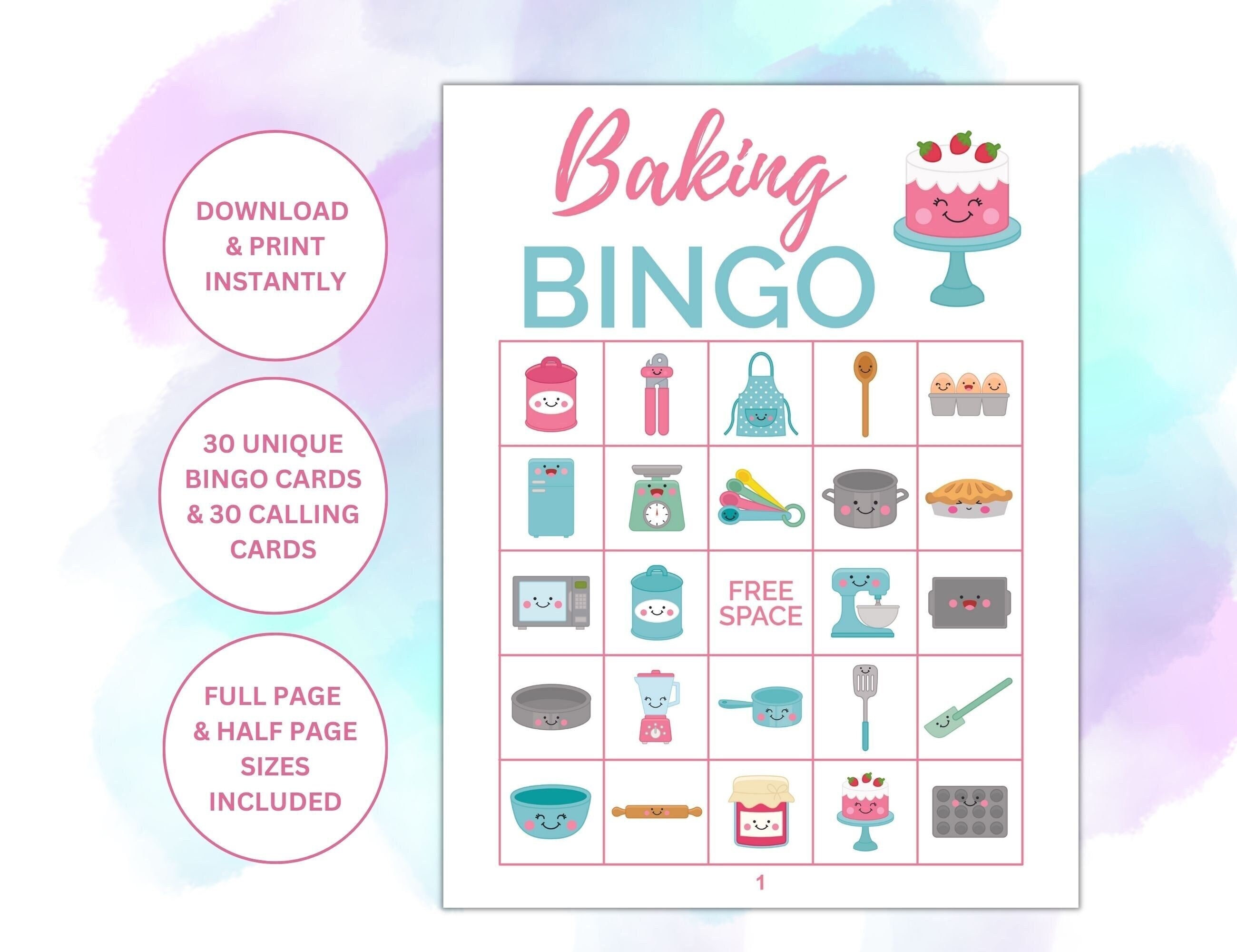 30 Printable Baking Themed Bingo Cards | Baking Party Games | Baking ...