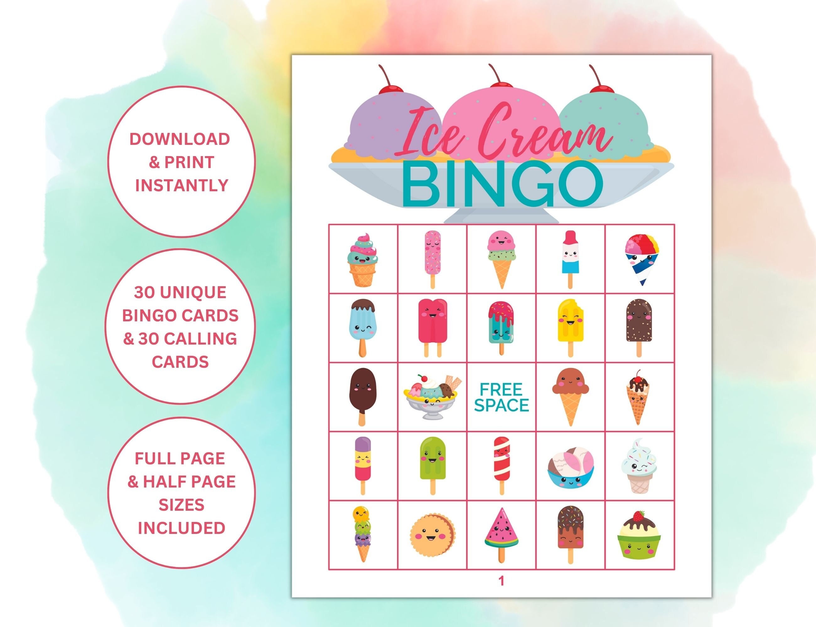 30 Printable Ice Cream Themed Bingo Cards | Ice Cream Party Games | Ice ...