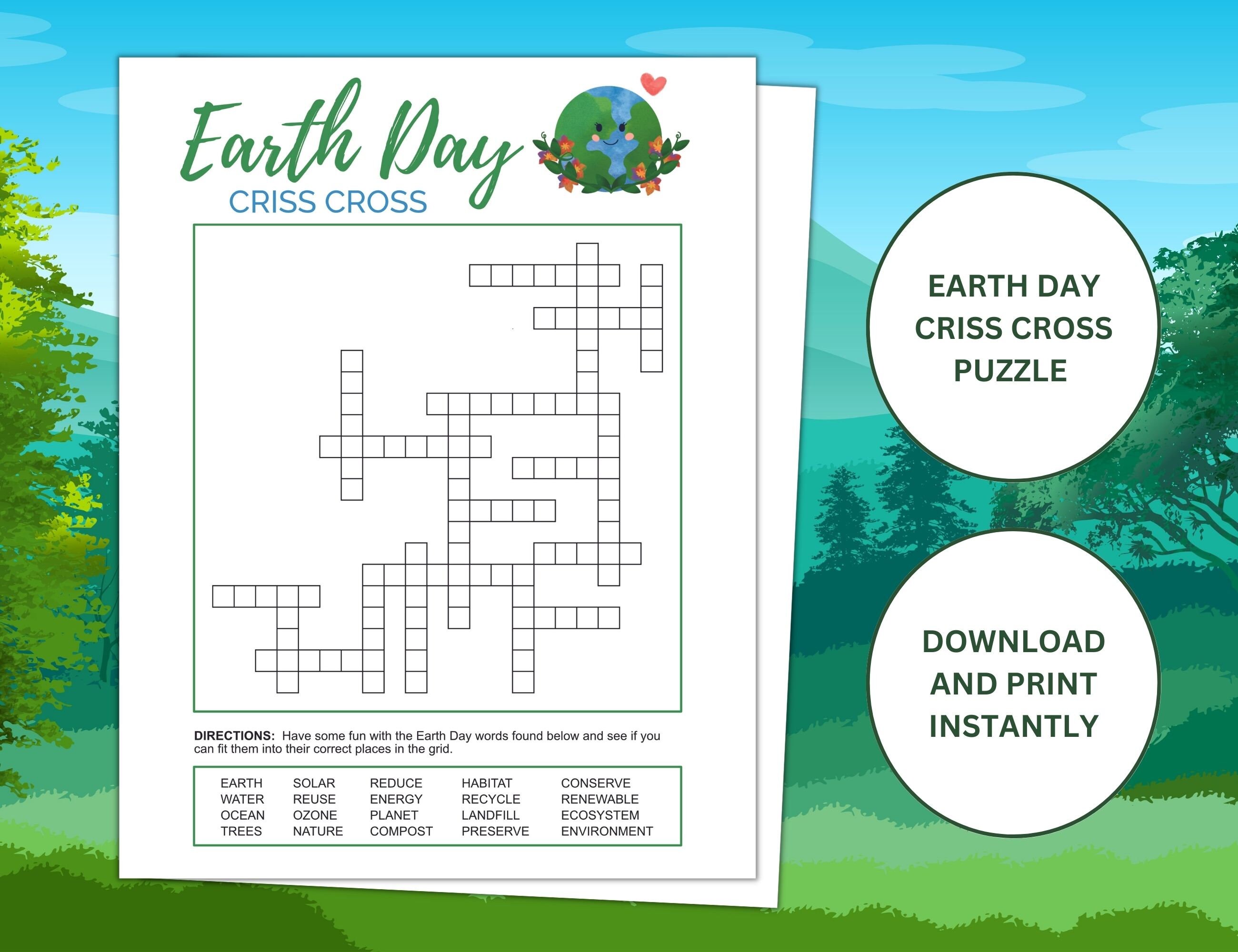 Earth Day Criss Cross Word Puzzle | Earth Day Word Game for Students ...