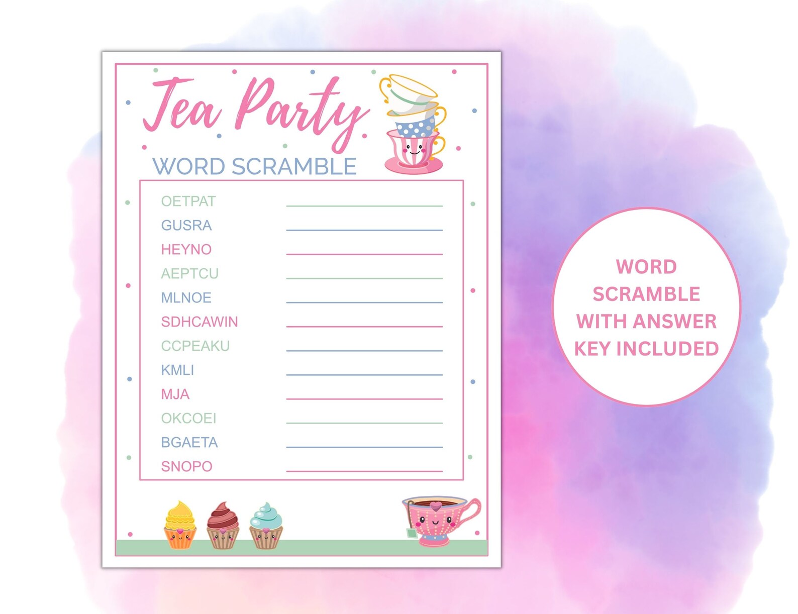 Printable Tea Party Games | Kid's Tea Party Activity Set | Children's ...