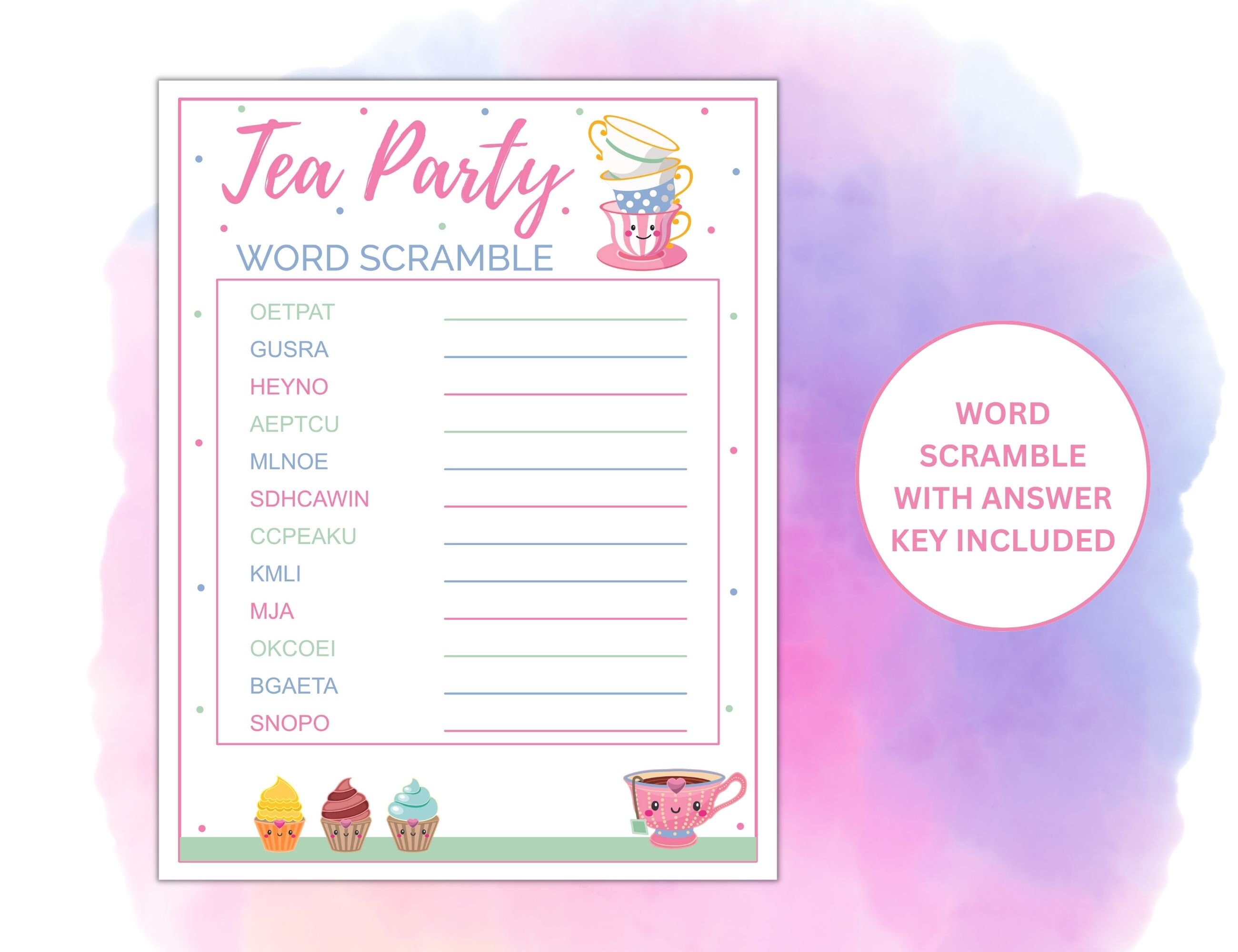 Printable Tea Party Games | Kid's Tea Party Activity Set | Children's ...