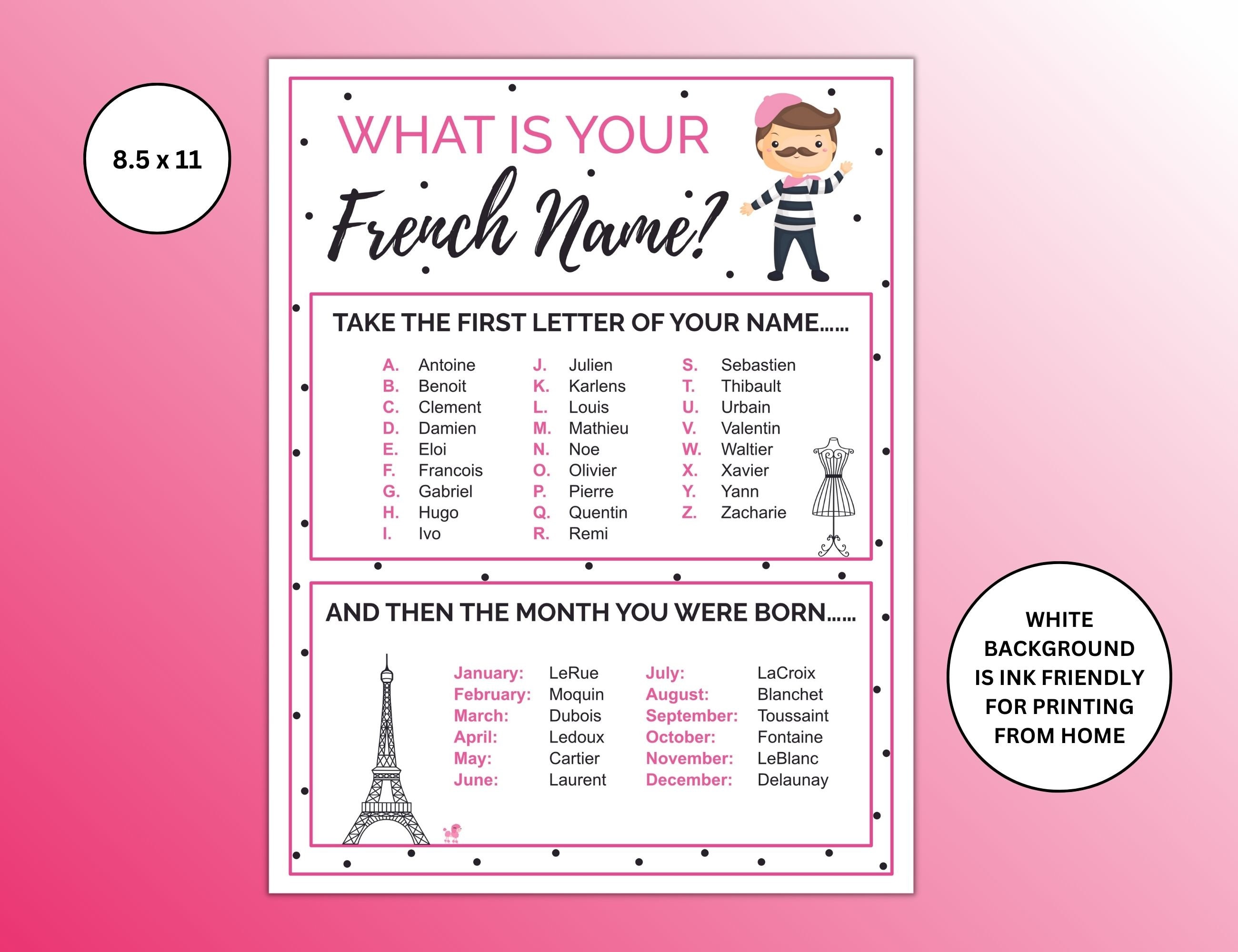 What is Your French Name Printable Game - Male Names Version | Paris ...