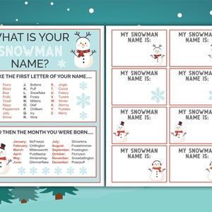 What's Your Snowman Name Printable Name Generator Game With Name Tags ...