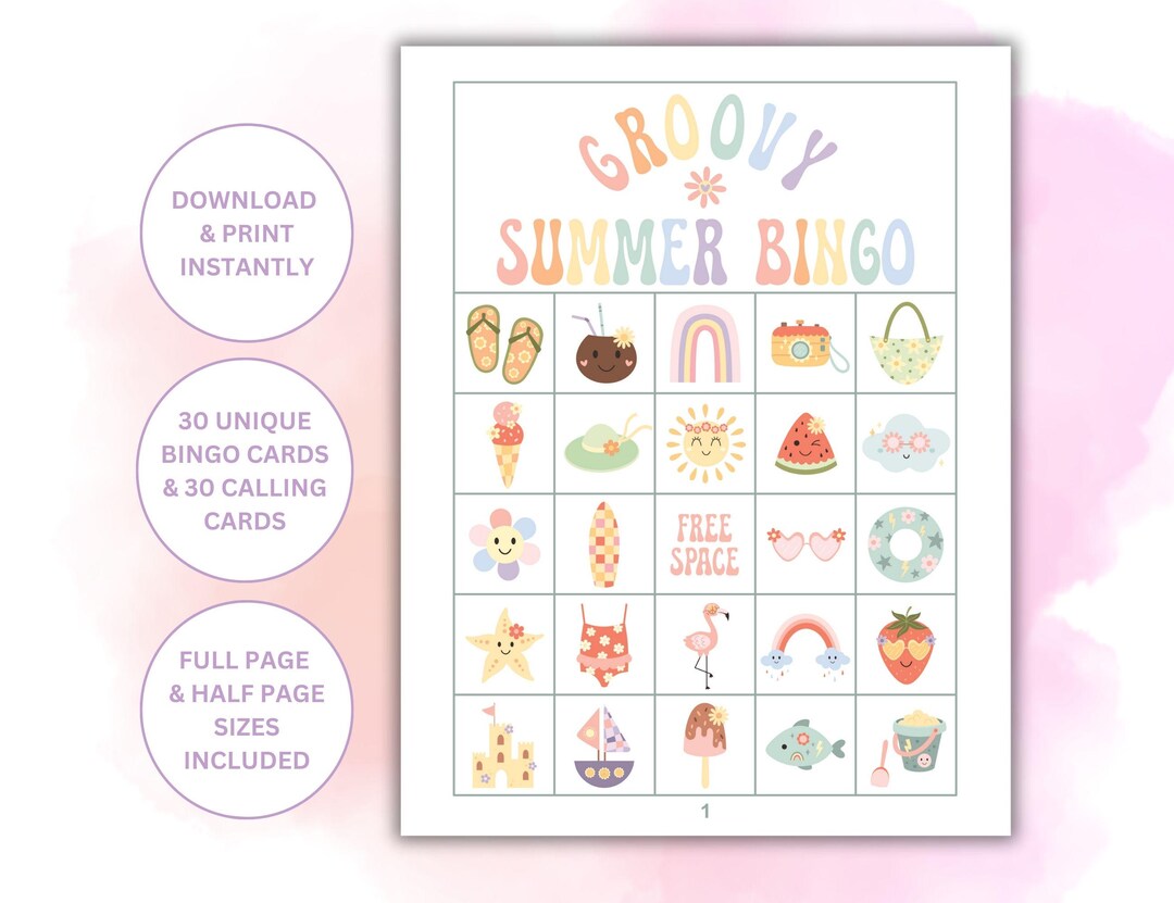 30 Printable Groovy Summer Bingo Cards | Summer Bingo for Kids | Summer ...