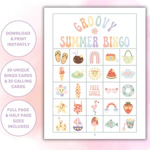 30 Printable Groovy Summer Bingo Cards | Summer Bingo for Kids | Summer ...