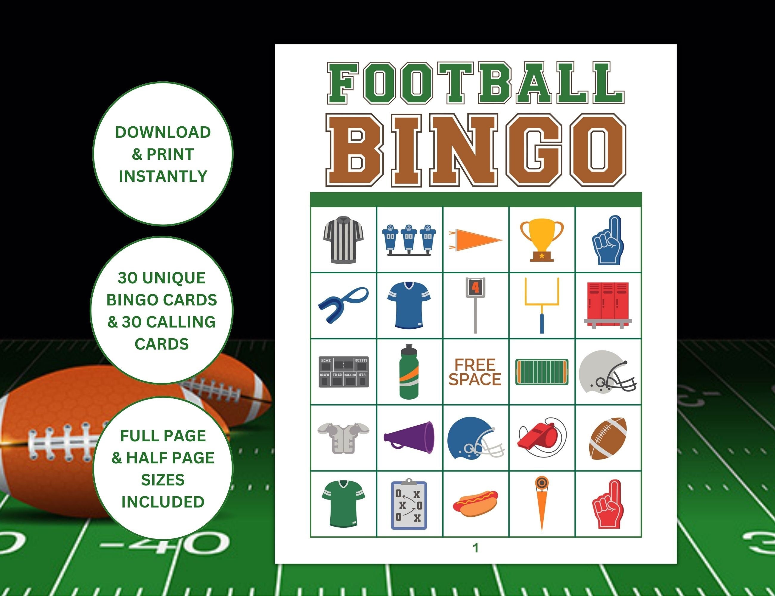 30 Printable Football Themed Bingo Cards | Football Watch Party Game ...