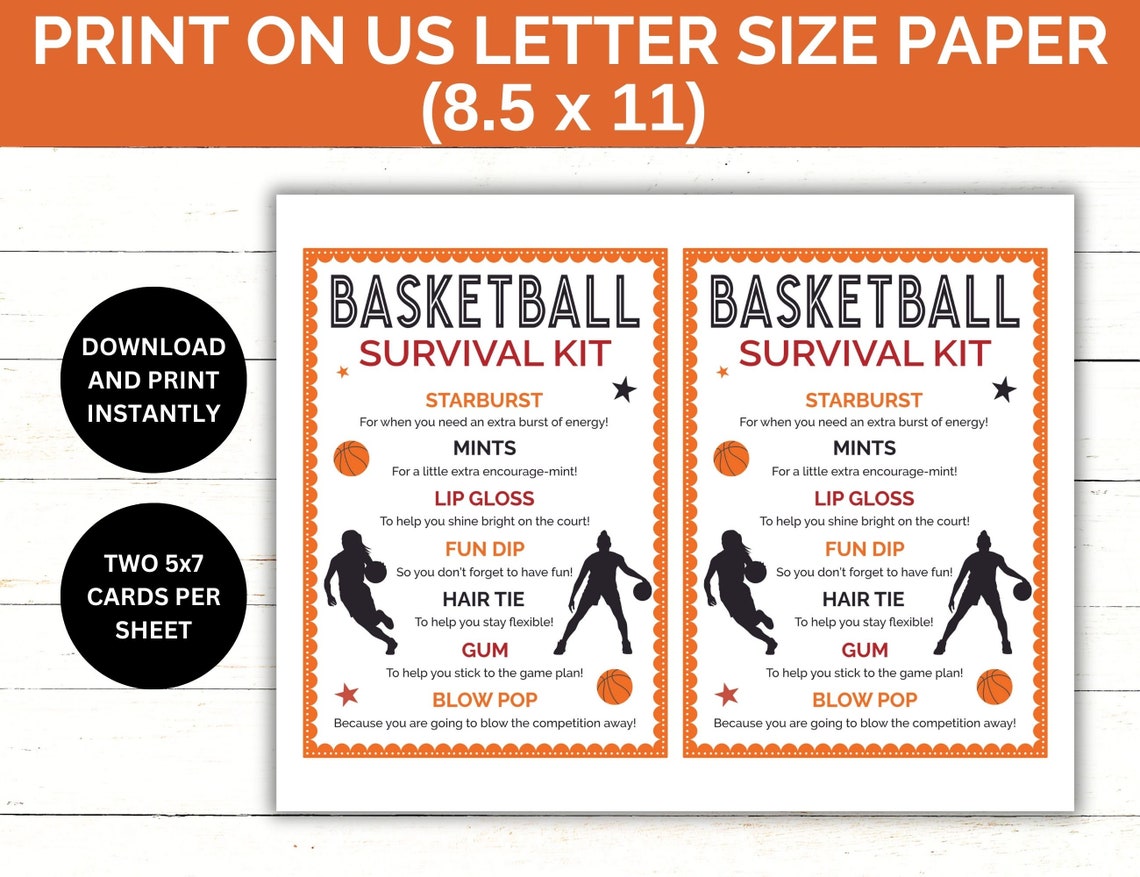 Printable Girls Basketball Survival Kit | Basketball Player Gift Idea ...