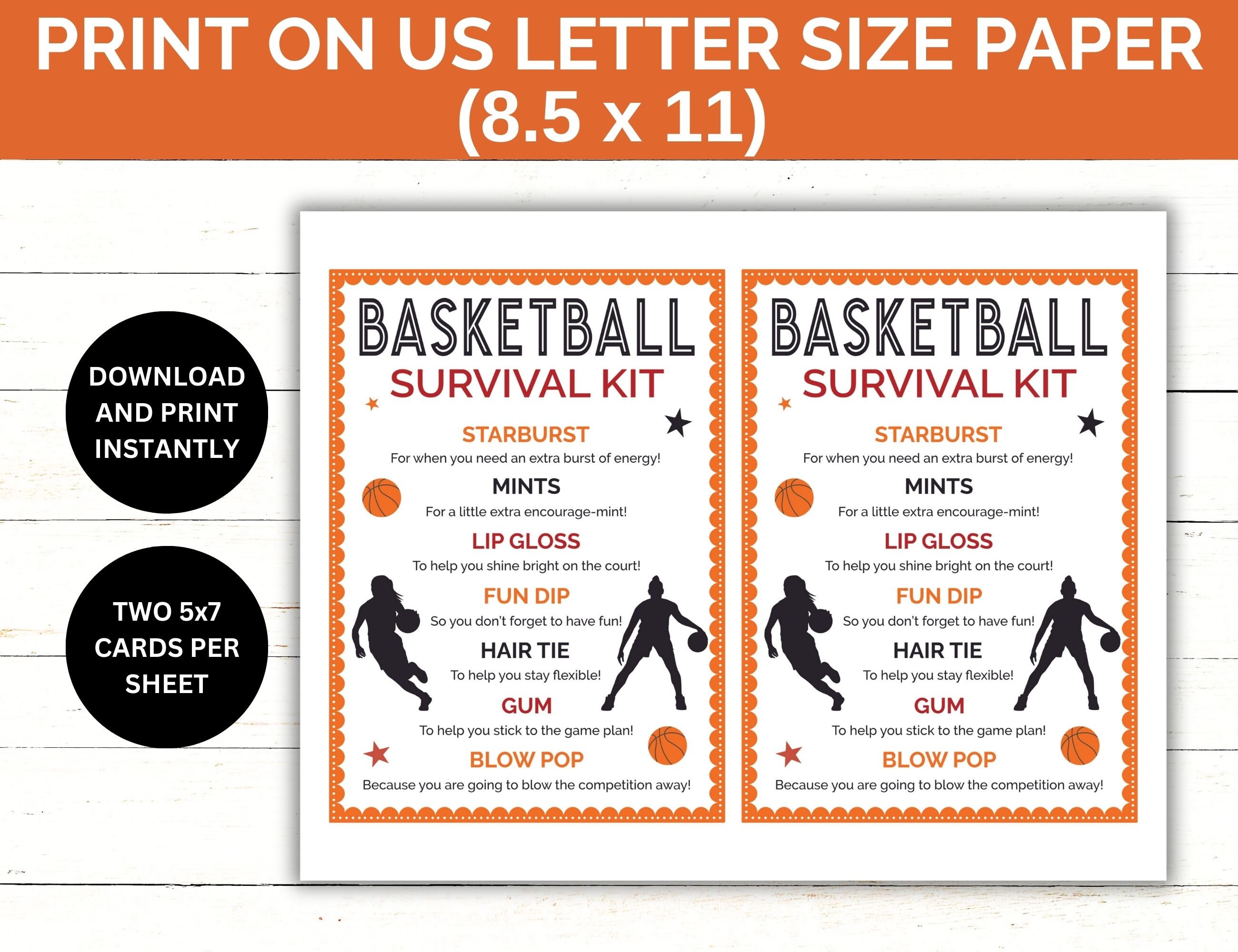 Printable Girls Basketball Survival Kit | Basketball Player Gift Idea ...