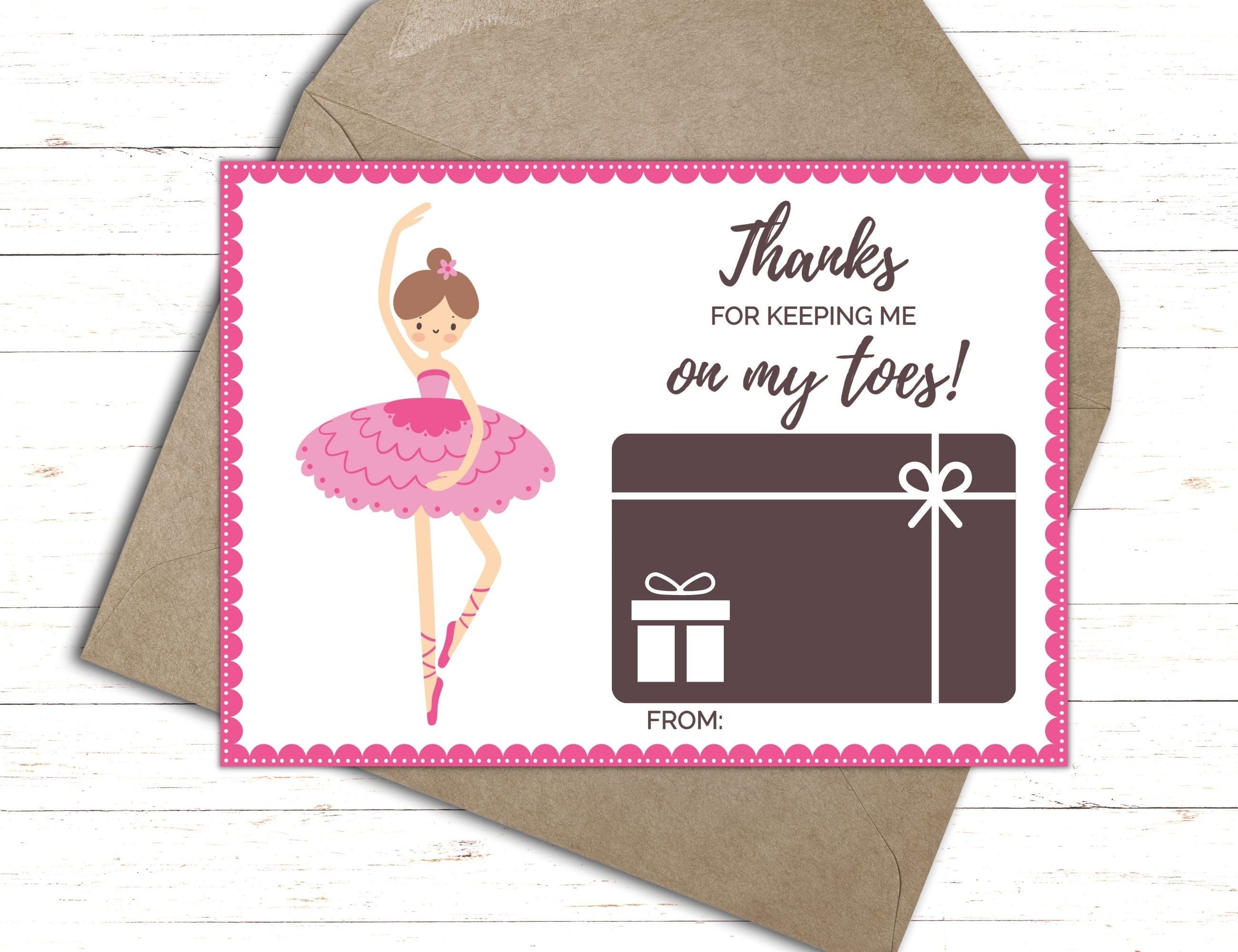 Printable Dance Teacher Thank You Card | Gift Card Holder | Dance ...