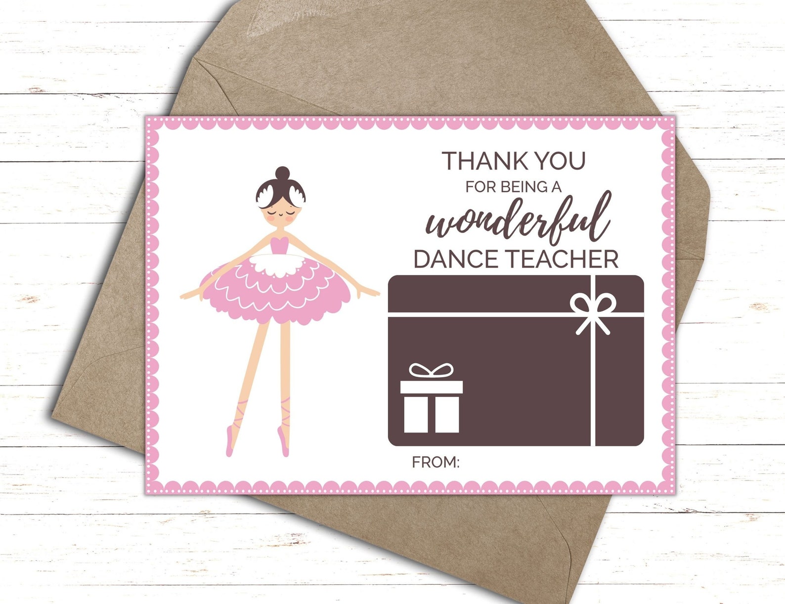 Printable Dance Teacher Thank You Card | Gift Card Holder | Dance ...