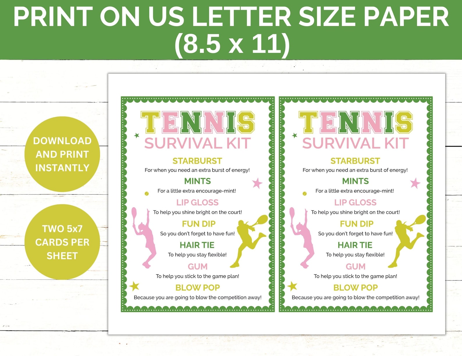 Printable Tennis Survival Kit | Tennis Player Gift Idea| Tennis Team ...