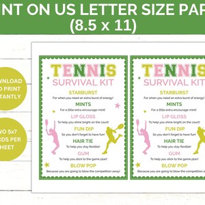 Printable Tennis Survival Kit | Tennis Player Gift Idea| Tennis Team ...
