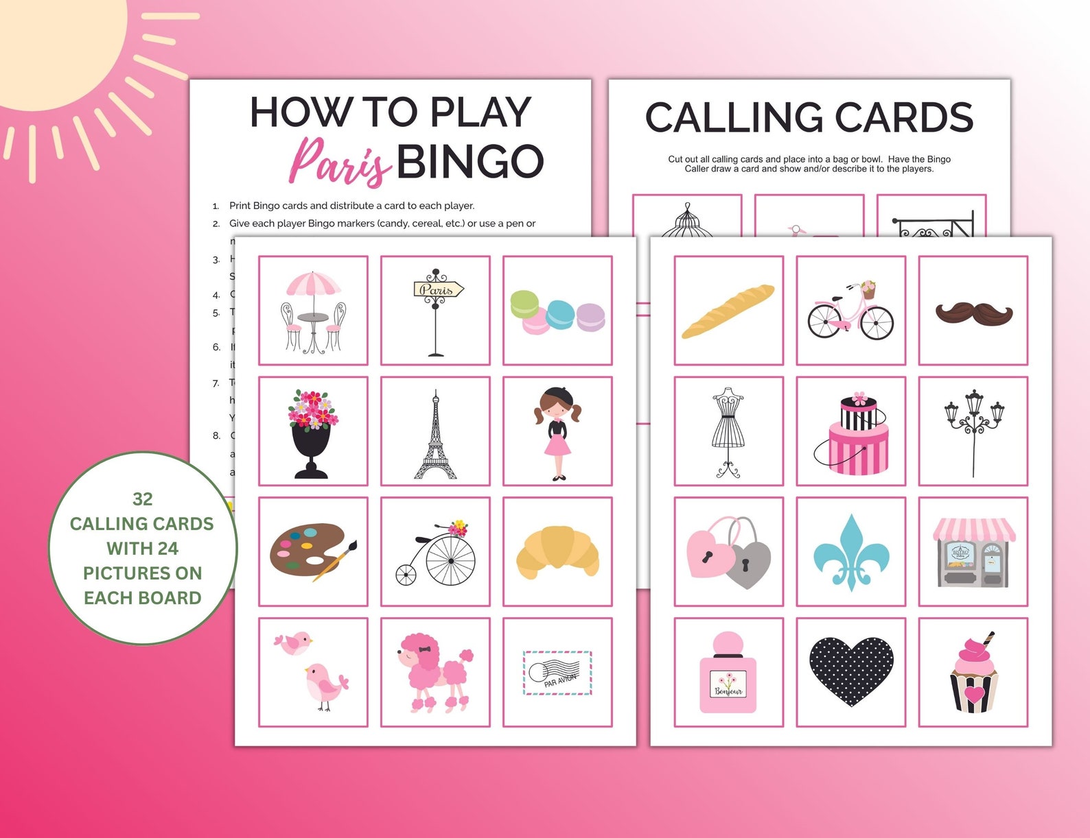 30 Printable Paris Themed Bingo Cards | Paris Party Games | Travel ...