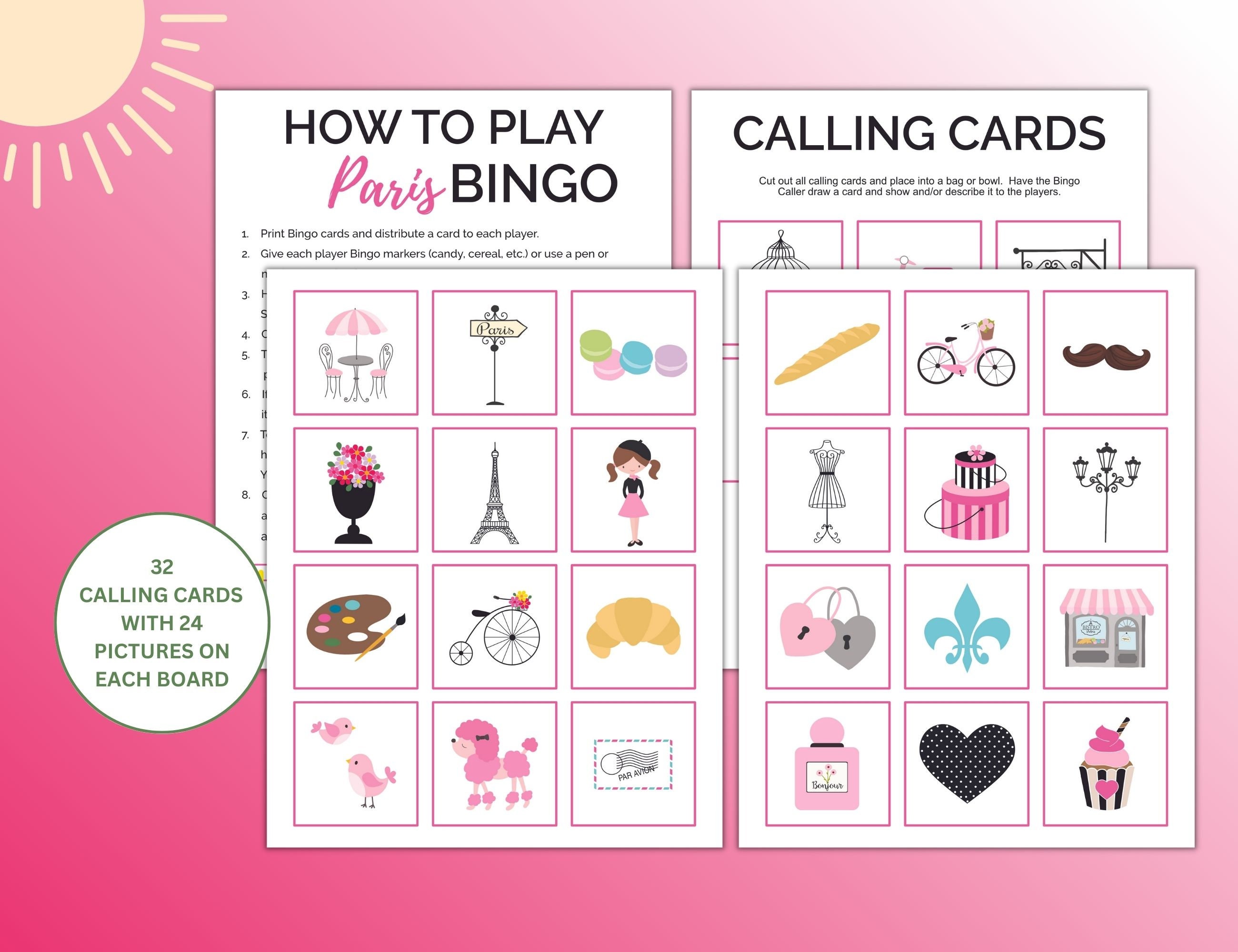 30 Printable Paris Themed Bingo Cards | Paris Party Games | Travel ...