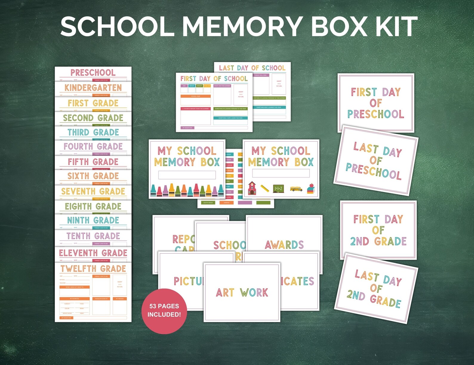 School Memory Box Kit Printable | Kids School Keepsake Journal | Back ...