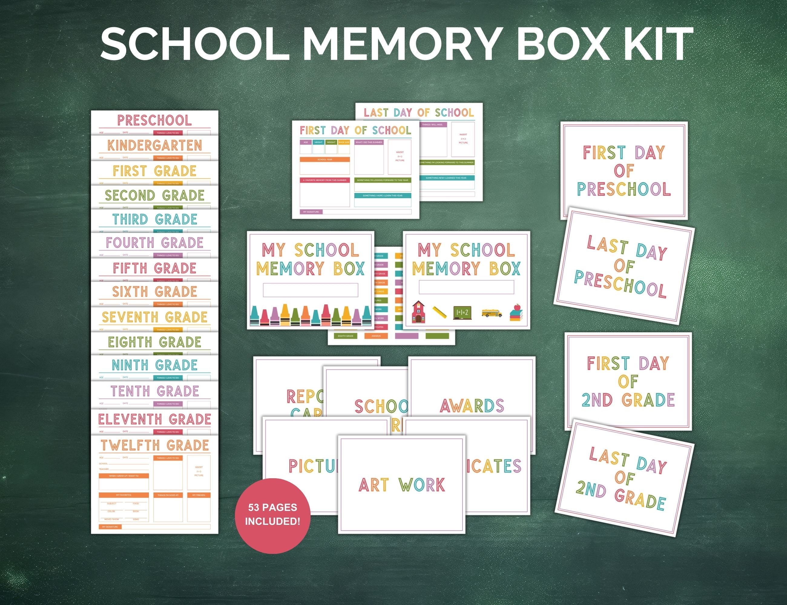 School Memory Box Kit Printable | Kids School Keepsake Journal | Back ...