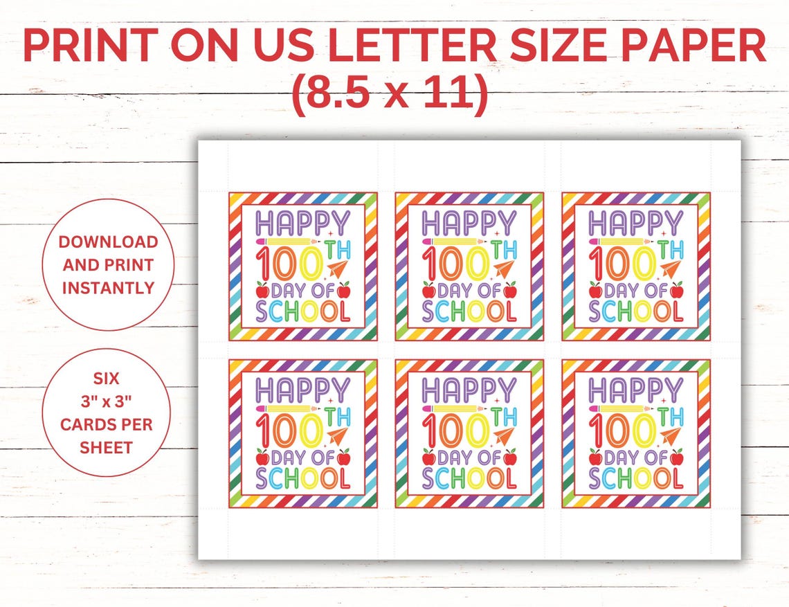 Happy 100th Day of School Gift Tags | Teacher Appreciation Tags ...